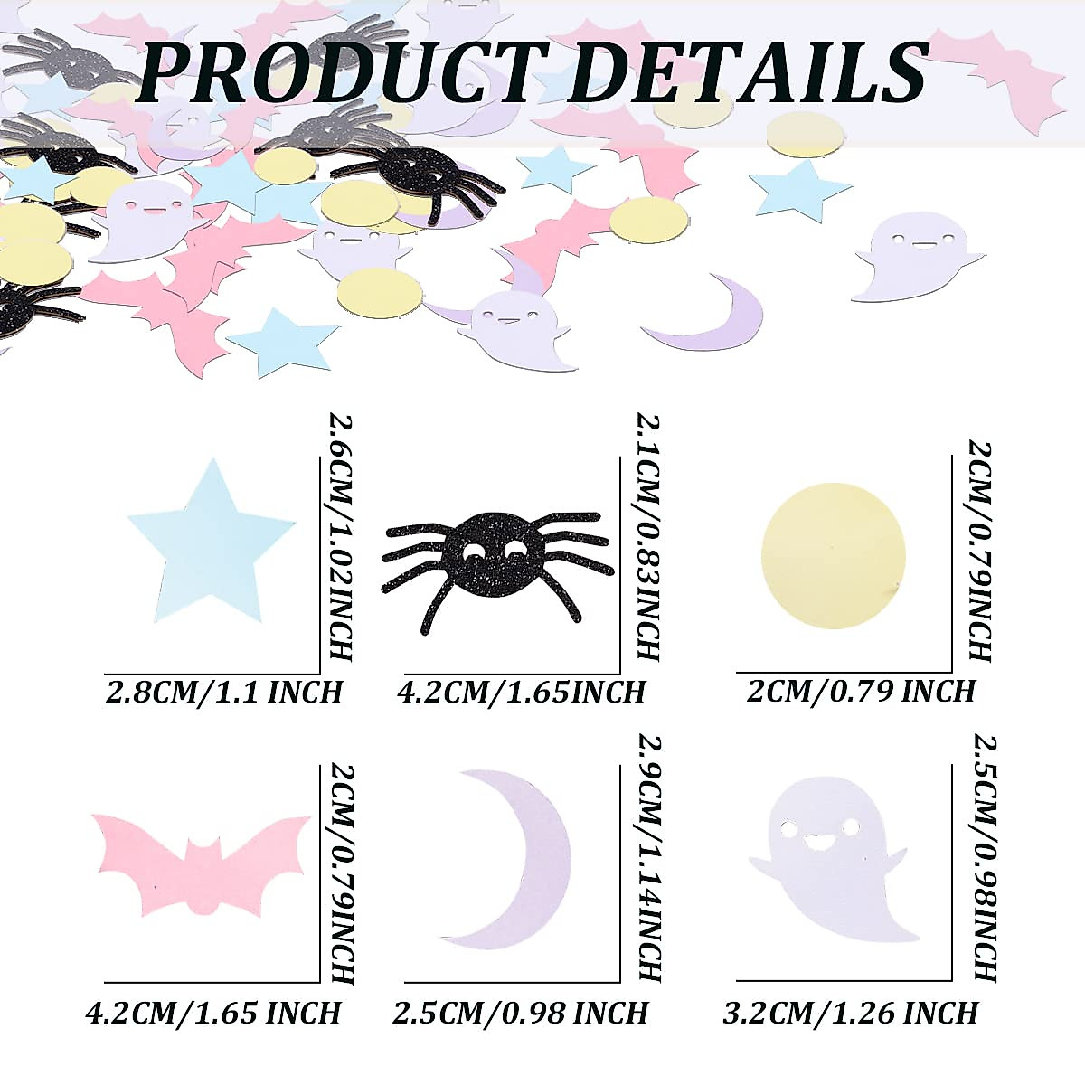 200PCS Halloween Party Confetti for Boys Girls - Pink Teal Black Table Scatter Confetti with Ghost Moon Bat Spider Star Circle Dots for Kids’ Halloween Theme Birthday Party Baby Shower Decor Supplies