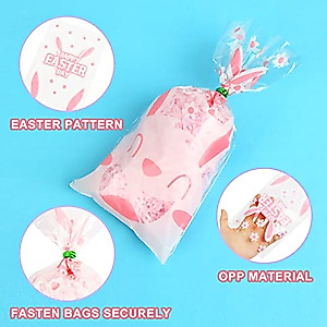 LOMIMOS Easter Cellophane Treat Bags,Rabbit Candy Cookie Packing Bags with Twist Ties, 90pcs