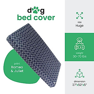 Molly Mutt Large Crib Mattress Cover - Romeo & Juliet Print - Measures 27”x52”x5”- 100% Cotton - Durable - Breathable - Sustainable - Machine Washable Dog Bed Cover