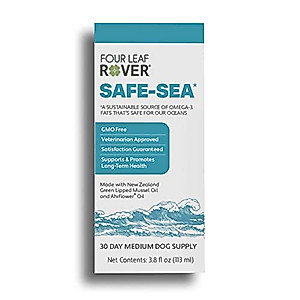 Four Leaf Rover: Safe-Sea Premium Fatty Acids - Omega-3 for Dogs - New Zealand Green-Lipped Mussel Oil for Joint Support - 11 to 45 Day Supply, Depending on Dog’s Weight - Vet Formulated