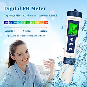 Yoption Pool Salt Tester & PH Meter, 5 in 1 Digital Salinity PH Temp EC and TDS Meter for Pool Saltwater, Drinking Water, Indoor Garden, Fish Tank, Hydroponics, Plants