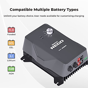 Renogy REGO 60A 12V DC Input MPPT Plug & Play Solar Charge Controller Built-in Bluetooth Module and Battery Protect Unit Compact Slight Design fit for AGM, FLD, Gel, and Lithium Batteries, REGO 60A