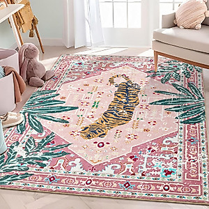 Aldopein Washable Hippie Rugs Boho Vintage Tropical Jungle 4x6 Area Rugs Accent Oriental Carpet for Bedroom Kitchen Dining Living Room Modern Indoor Entry Entrance Tribal Floor Rug