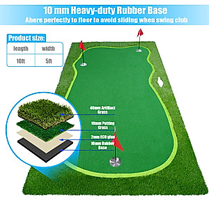 BOBURN Golf Putting Green/Mat-5x10FT Golf Training Mat- Professional Golf Practice Mat- Green Long Challenging Putter for Indoor/Outdoor