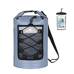 HEETA Waterproof Dry Bag for Women Men(Upgraded Version), 5L/ 10L/ 20L/ 30L Roll Top Lightweight Dry Storage Bag Backpack with Phone Case, Grey 5L