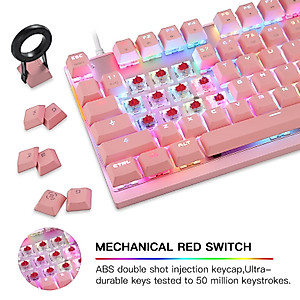 MOTOSPEED Professional Gaming Mechanical Keyboard RGB Led Backlit Wired with Anti-Dust Proof Switches for Gaming Keyboard for Mac & PC (Pink, 87 Key Red Switches)