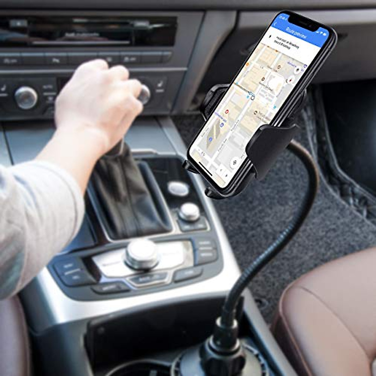Kuelor Car Cup Holder Phone Mount, Adjustable Long Arm Cell Phone Holder with 360° Rotatable Cradle for Most Smartphones Such as iPhone, Samsung and GPS