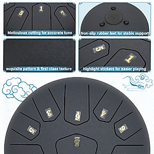 Steel Tongue Drum,12 Inch 13 Note Tank drum percussion instrument,C Key Handpan Drum with Drum Mallets Carry Bag,Beautifully Designed and Peaceful Sound