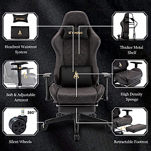 symino Gaming Chair Ergonomic Office Chair Racing Style Computer Chair with 3D Armrest, Vintage Style PU Leather PC Chair with Footrest (Brown)
