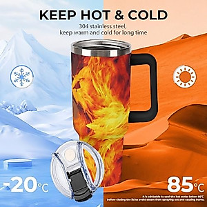 FJWKLRBV Fire Vs Ice Art 40 Oz Water Bottle, Stainless Steel Tumbler with Handle And Straw, Extra Large Insulated Tumbler, Flip Straw Tumblers for Sports, Work, Car, Travel And Weekends