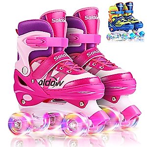 Soldow Adjustable Roller Skate Light up Rollerskates for Girls Boys, Flashing Kids Roller Skates with Full Illuminating Wheels