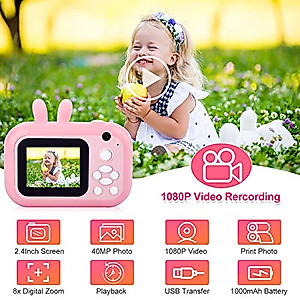 MINIBEAR Instant Camera for Kids Digital Camera for Girls Toddler Camera with Print Paper, 40MP Kids Video Camera Child Selfie Camera Toy Camera Kids Camcorder 2.4 Inch Screen and 32GB TF Card (Pink)