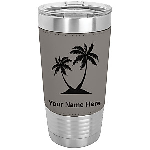 LaserGram 20oz Vacuum Insulated Tumbler Mug, Palm Trees, Personalized Engraving Included (Faux Leather, Gray)
