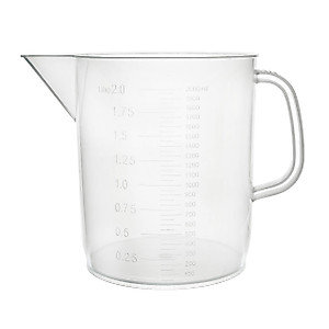 EISCO Plastic Pitcher, 2000mL (2L) - Short Form, Euro Design - Molded Graduations - Chemical Resistant & Autoclavable Polypropylene - Measuring Jug
