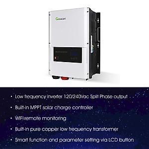 Wave Power Inverter Solar Inverter Charger 48V 6000W 120/240V Split Phase Solar Inverter Built-in 80A MPPT Solar Charge Controller