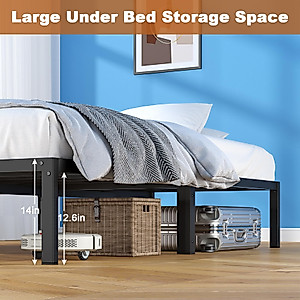 Mr IRONSTONE Full Bed Frame, 14 Inch Platform Heavy Duty Steel Full Size Bed Frame No Box Spring Needed, Metal Bed Frame with Storage, Heavy Duty Steel Slat