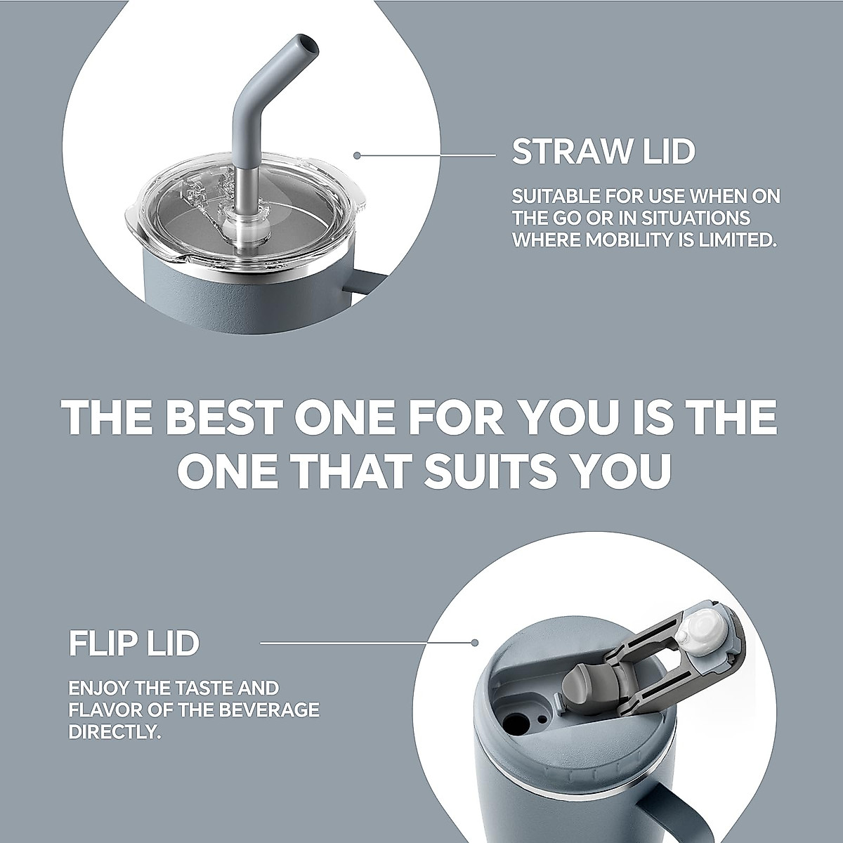 Ideus 32 oz Tumbler with Handle and Straw, 100% Leakproof Insulated Tumbler with Lid and Straw, Gifts for Teens Women Men, Cup Holder Friendly (Gray)