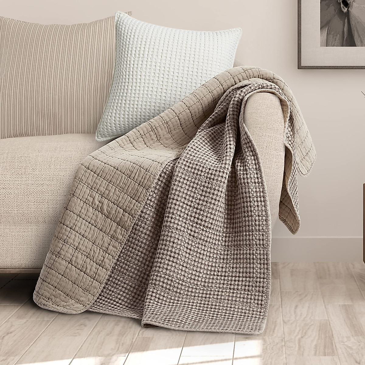 Levtex Home - Mills Waffle - Throw - Taupe Cotton Waffle - Throw Size 50 x 60in.