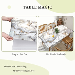 Marble Grey Tablecloth Elastic Fitted Edge Table Cloth Rectangle Table Cover Washable Reusable for Kitchen Dining Picnic Party 50 X 20