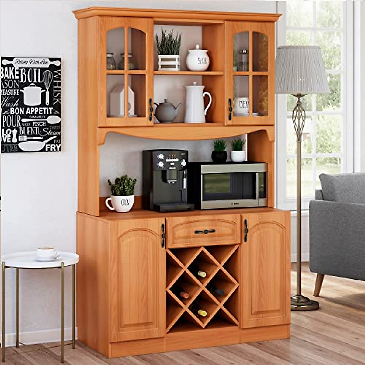 Living Skog Galiano 73'' Pantry Buffet White Buffet with Wine Rack Drawer and Hutch
