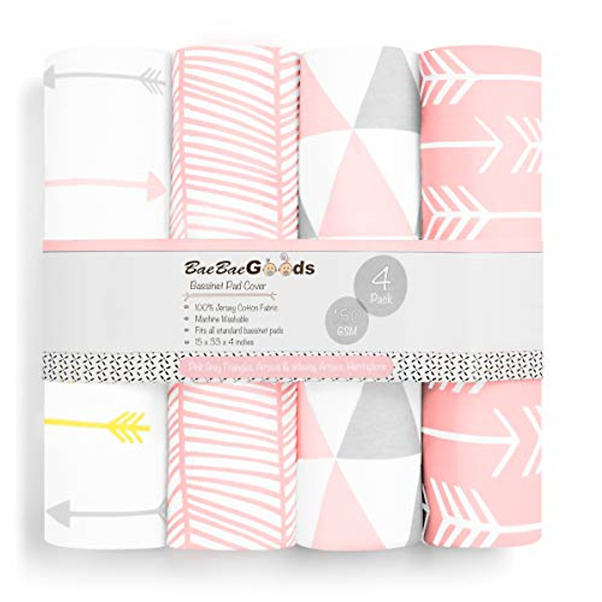 Bassinet Bed Sheets – Premium Bassinet Fitted Sheets for Halo, Mika Micky, Maxi COSI & Others - 4 Pack – 100% Jersey Knit - Bassinet Bedding for Standard Size Oval or Halo Bassinet Pads for Girls