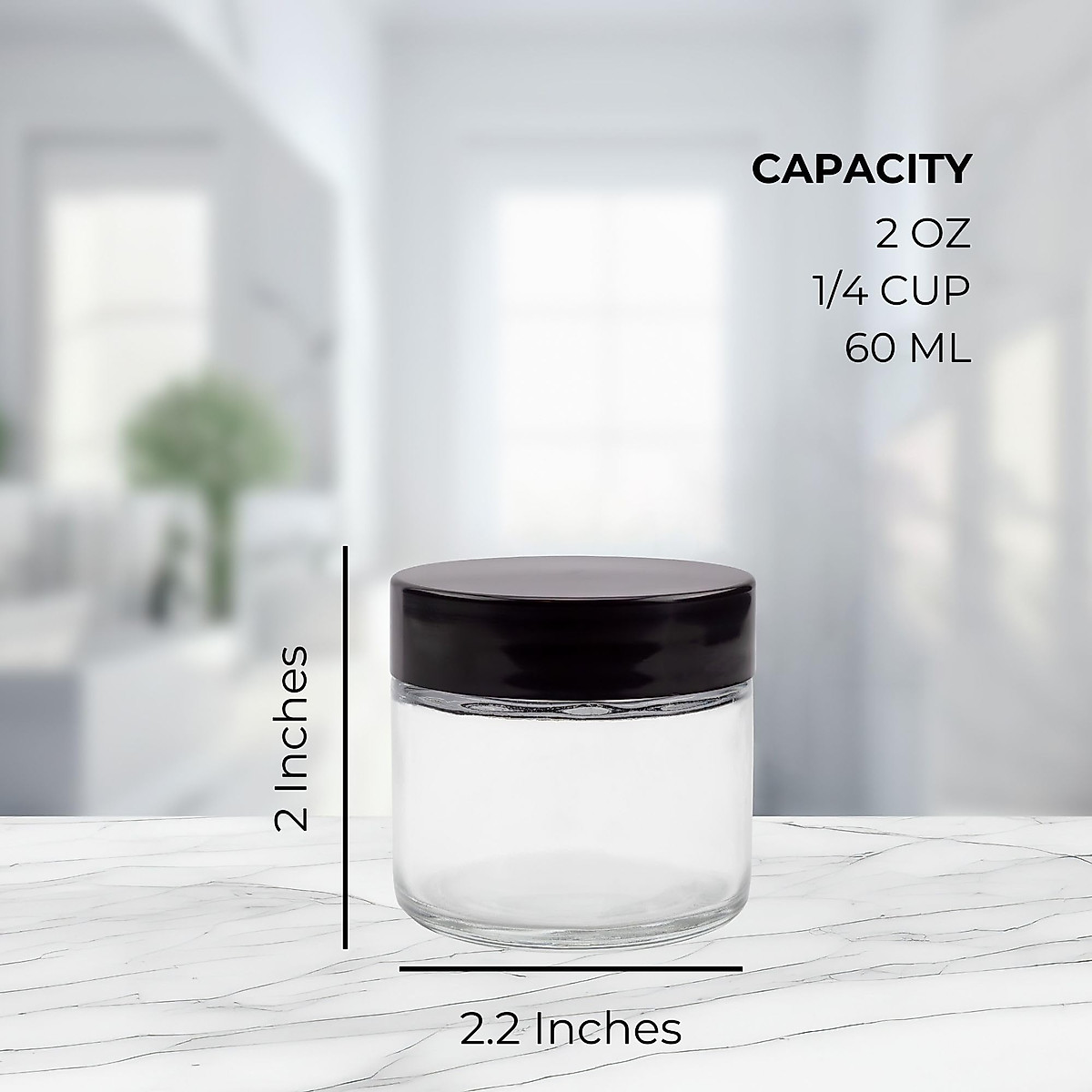 Cornucopia Brands 2oz Straight Sided Clear Glass Jars (12 pack), Airtight Cosmetic Jars for Creams, Balms & Aromatherapy