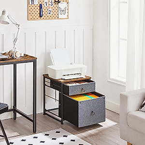HOOBRO File Cabinet, 2-Drawer Filing Cabinet, Vertical Mobile Office Cabinet, Rolling Printer Stand, for A4/Letter Size Files, Nonwovens Drawer, for Home Office, Rustic Brown and Gray BFG21WJ01