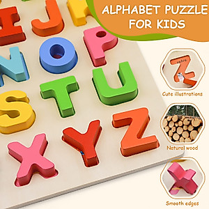 Humerry Wooden Alphabet Puzzle for Toddlers, Chunky ABC Puzzles Board Educational Toys for Kids, Preschool Learning Letters Puzzle for Boys and Girls