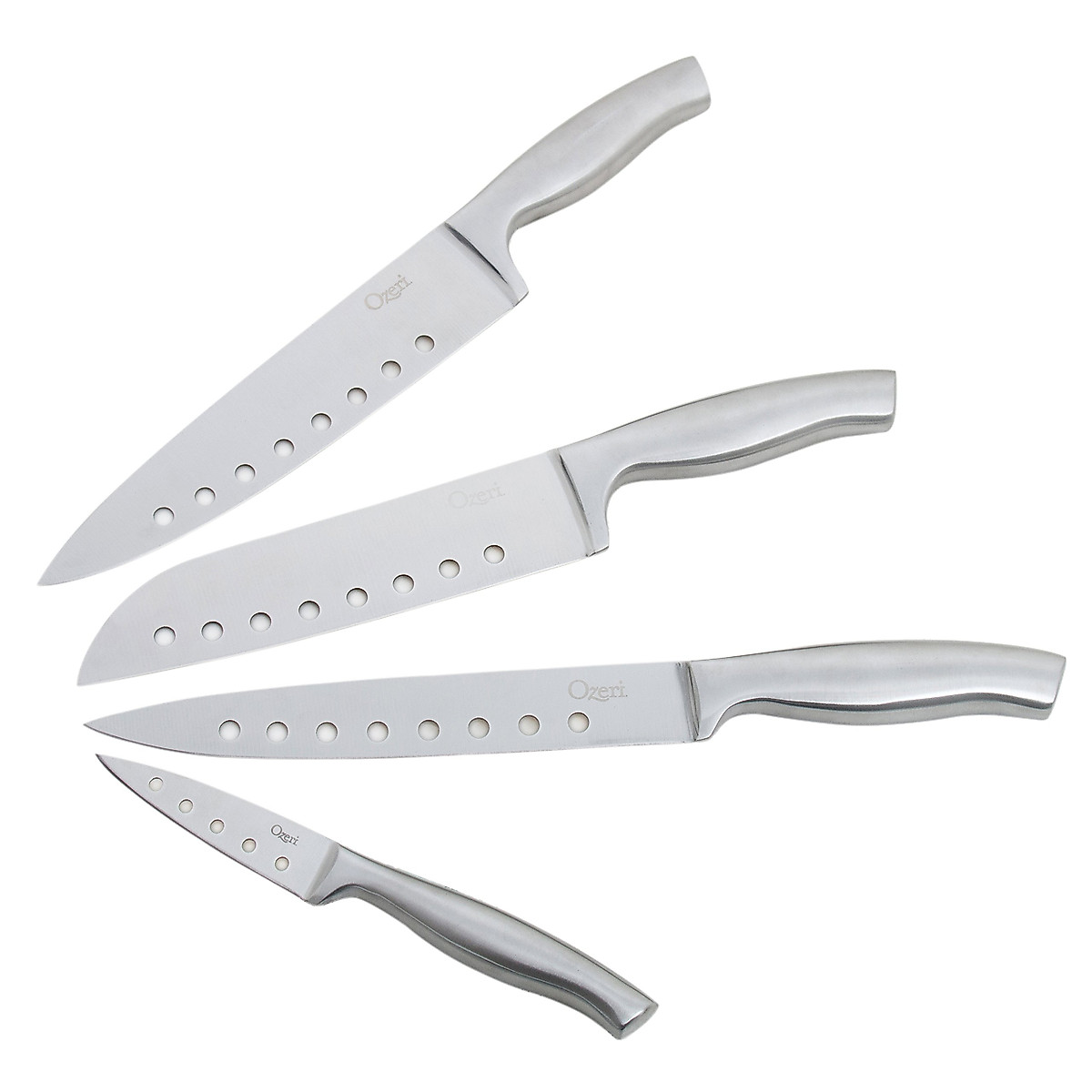 Ozeri 5 Piece Knife and Sharpener Set with Japanese Stainless Steel Slotted Blades, Stainless Steel
