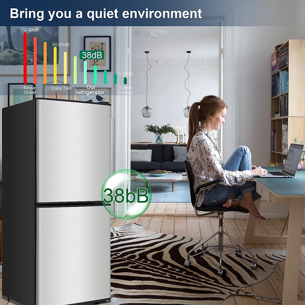 rosmena Small Refrigerator with Freezer, 4.1 Cu.Ft. Compact Mini Refrigerator with Freezer on bottom, large mini fridge for Apartment, Dorm, Office, Family, Basement, Garage