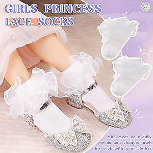 Girls Ruffle Socks Cute Double Lace Frilly Princess Dress Cotton Socks for Kids Toddler Girls 2 Pairs (4-6 Years, 2 Pairs White)