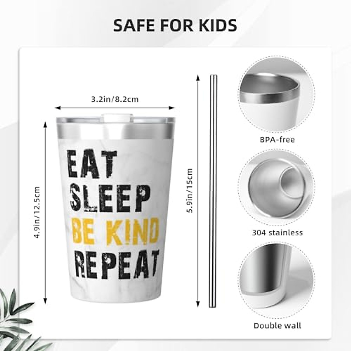 Eat-Sleep-Be-Kind-Repeat-Gifts 12oz Travel Coffee Mug Tumbler with Flip Lid Reusable Insulated Stainless Steel Cold Brew Iced Coffee Cup Thermos-LL