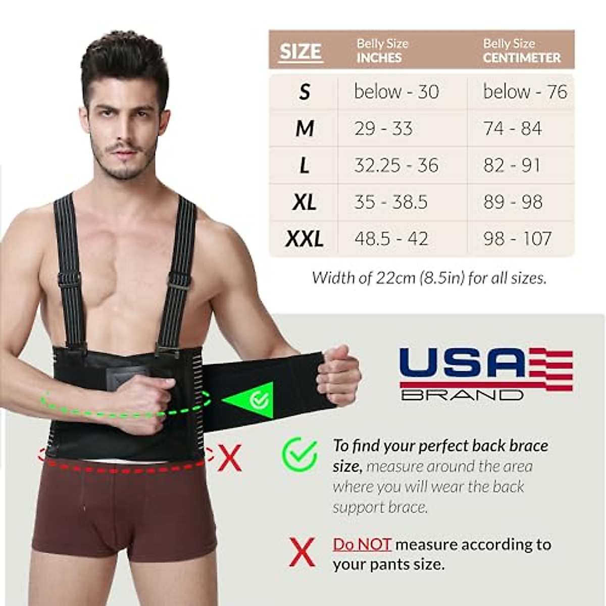 NeoTech Care Adjustable Back Brace Lumbar Support Belt with Suspenders, Charcoal Color, Size XL