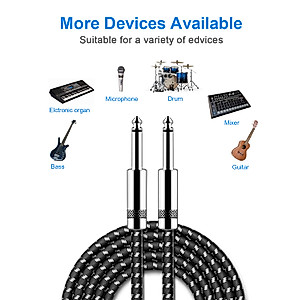 RIYO Guitar Cable 10 Feet Electric Instrument Cable 1/4 inch Straight to Straight for Electric Guitar, Bass Guitar, Keyboard, Pro Audio（Black-White）