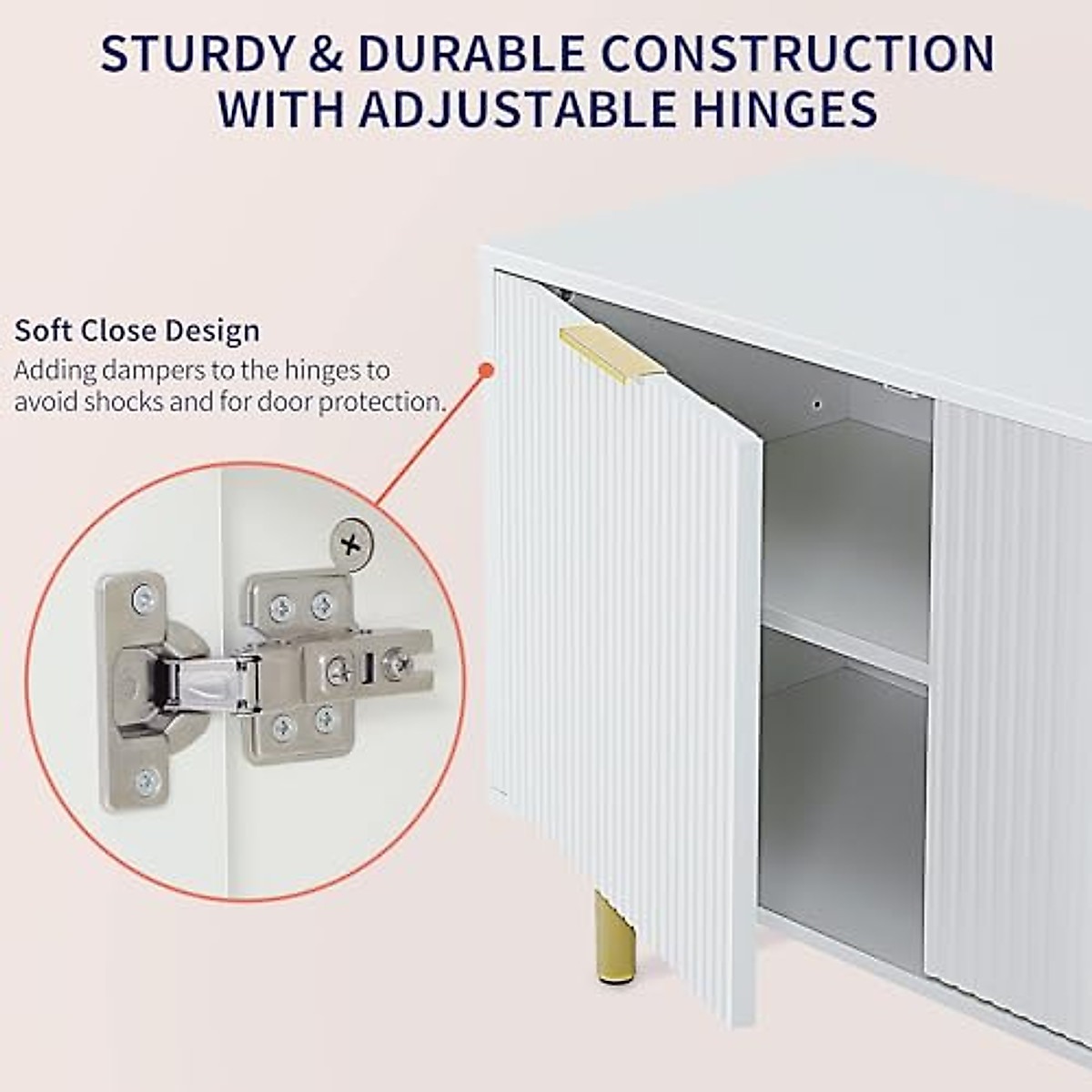 Furniwood TV Stand for 80 Inch TV, Entertainment Center TV Stand with 4 Large Drawers, Mid Century Modern TV Stand for Living Room, Media TV Console Table with Storage for Bedroom, Warm White