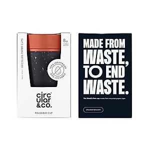 Circular & Co Insulated Reusable Coffee Cup - 8oz/227ml - Small Travel Mug - 100% Leakproof & Lockable - Push Top, One Hand Open, 360 Drinking Coffee Tumbler - Recyclable - BPA Free, Dishwasher Safe
