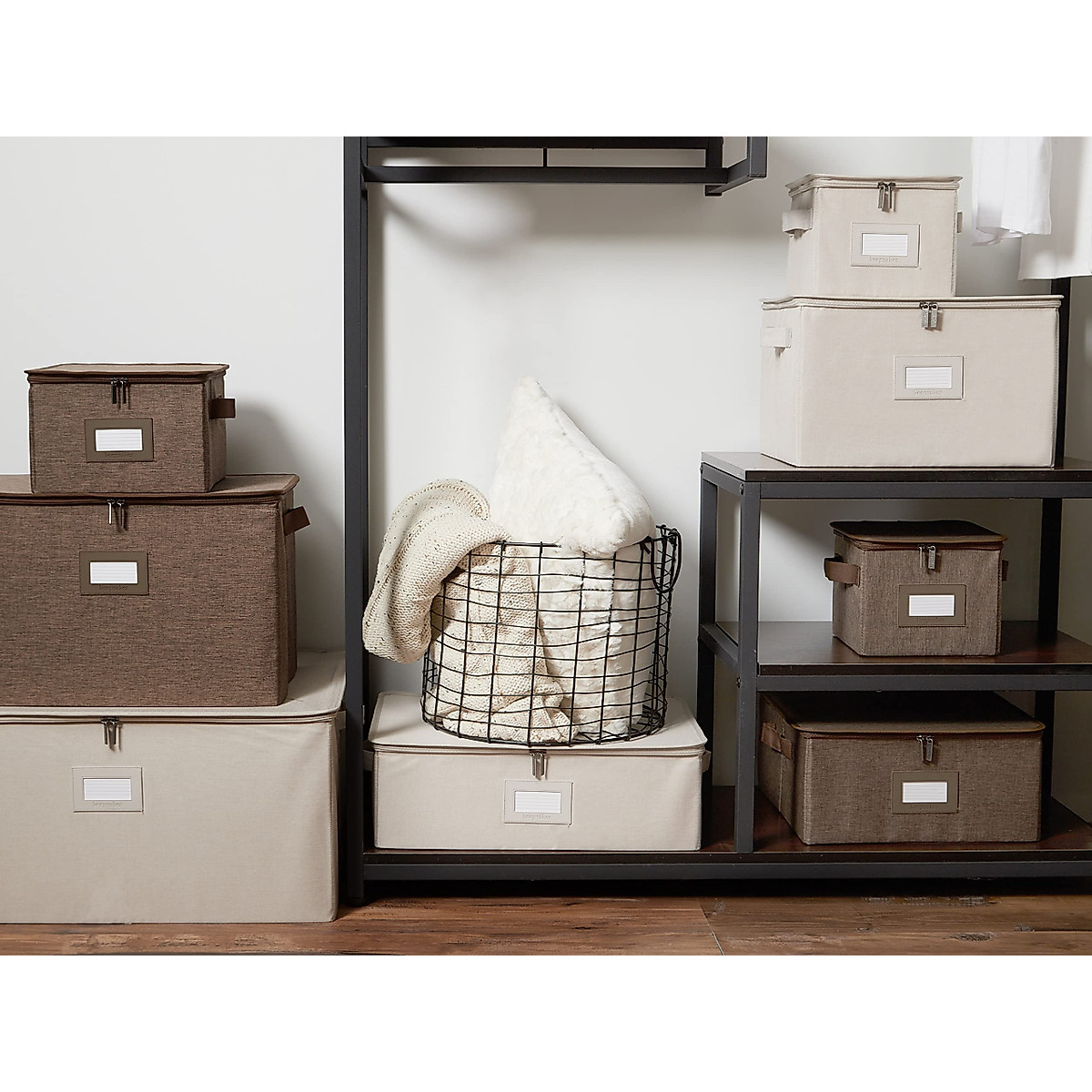 Covermates Keepsakes - Zip-Top Storage Box - Heavy Duty Polyester- Reinforced Handles - Stackable Design - Indoor Storage-Beige Heather