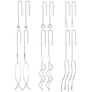 JOERICA 9 Pairs Threader Earrings for Women Stainless Steel Chain Tassel Earrings Lightweight Wave Threader Ball Dangle Drop Minimalist Chain Earrings Set