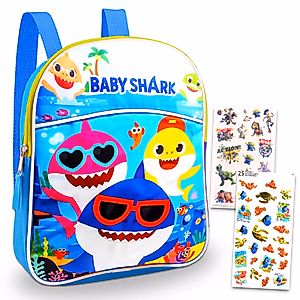 Pinkfong Baby Shark Baby Shark 11 inch Mini School Backpack for Kids ~ 3 Pc Bundle With Small Baby Shark School Bag And Toy Story And Finding Dory Stickers (Baby Shark School Supplies Set)