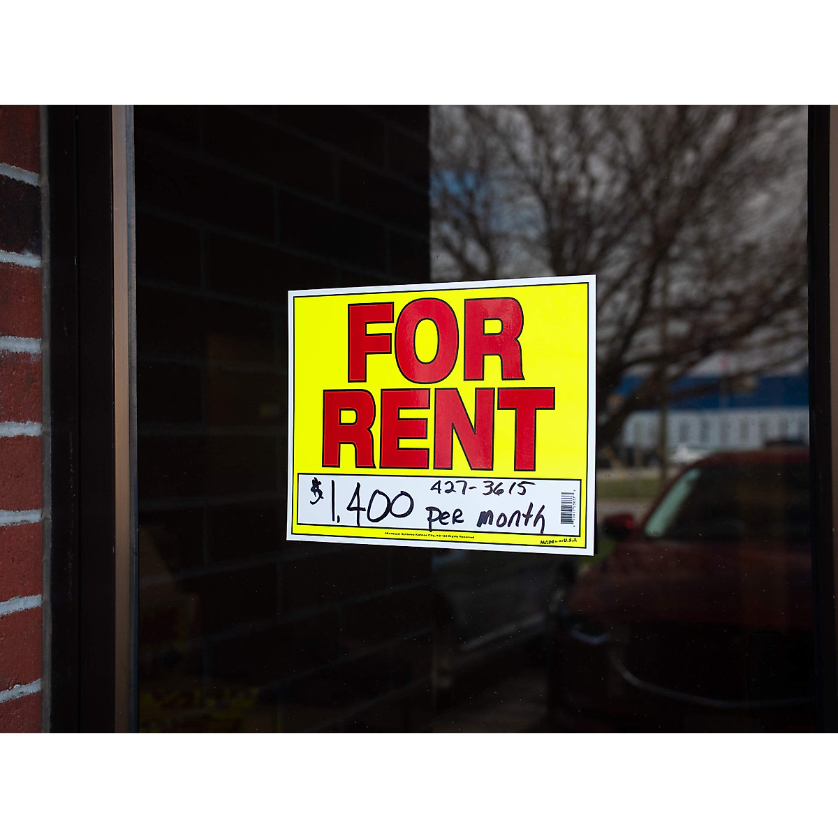 Sunburst Systems 3637 For Rent Sign, 11" x 14" Neon, Weather Resistant