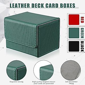 Weewooday 3 Pieces Leather Deck Card Boxes Cards Deck Game Box for 100 Plus Cards Compatible with MTG(Black Blue, Red, Green, Horizontal)
