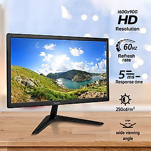 19.5 Inch PC Monitor, PC Screen 1600x900 with HDMI&VGA Interface, 60Hz, Dual Built-in Speakers, Wide Viewing Angle 170°, LED Monitor