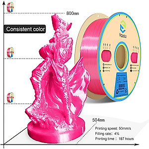 YOUSU Silk PLA 3D Printer Filament with Shiny Surface, Silk Pink PLA Filament 1.75mm 1kg, Compatible with Most of 3D Printer.