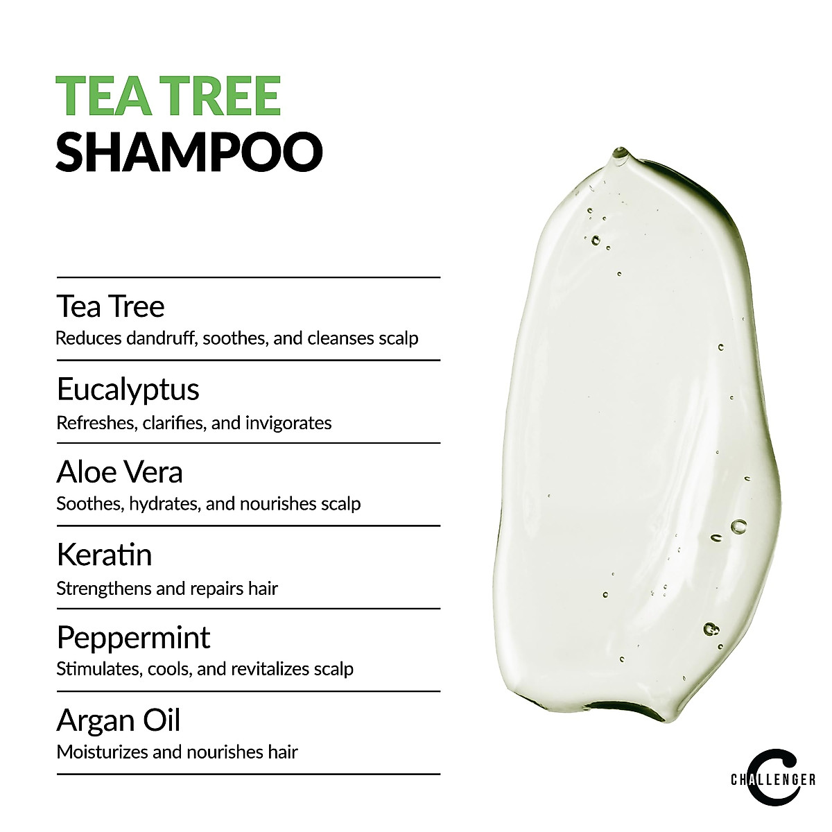 Challenger Tea Tree Shampoo & Peppermint Conditioner Combo | Men's Shower Product | For Itchy & Dry Scalp | Removes Dirt & Oils | Argan Oil, Biotin | Artificial Color Free | 2x 16oz