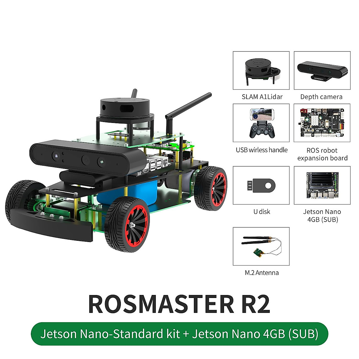 Yahboom Jetson Nano 4GB SUB AI Professionally Programmable Ackerman Steering Structure ROS2 Robot Kit for Adults Python C+ Language(R2 Standard Ver with Nano SUB)