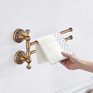 Leyden Swivel Towel Bar,Brass Towel Rack 2 Arm Bathroom Swing Hanger Holder Antique Wall Mounted Storage Organizer Space Saving Active