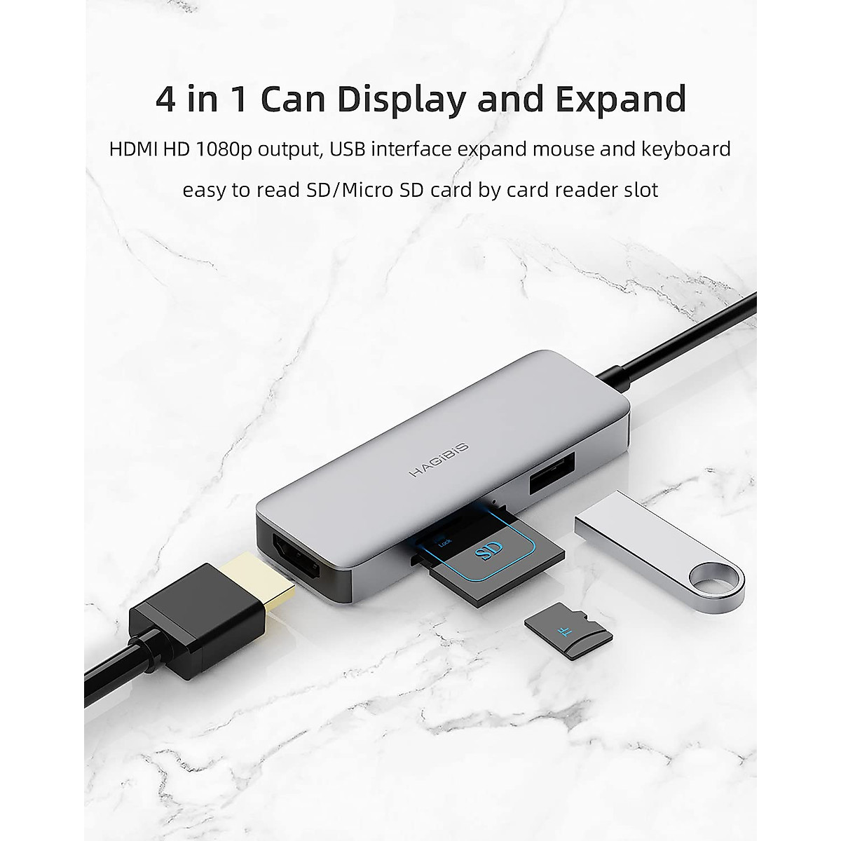 Hagibis USB 3.0 to HDMI Adapter USB Hub Video Converter HD SD/Micro SD Card Reader Docking Station for Mac OS Windows 10/8.1/8/7