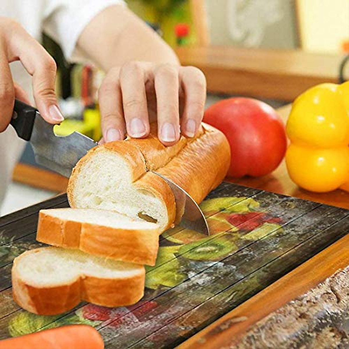 BFJLCWEKF Tempered Glass Cutting Board Fruits on black background with water splash Tableware Kitchen Decorative Cutting Board with Non-slip Legs, Serving Board, Large Size, 15 inches x 11 inches