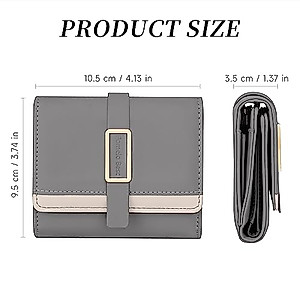 Small wallet for women RFID Trifold Ladies Wallets Vegan Leather Womens Wallet with ID Window Zipper Coin Pocket (grey white)