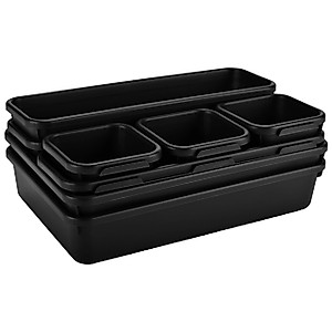 Masirs Interlocking Drawer Organizer Bins, Durable Plastic, Various Sizes for Custom Layout Design, Great for Desk Drawer, Tool Box or Garage Organization, (Black | 8-Piece Set)